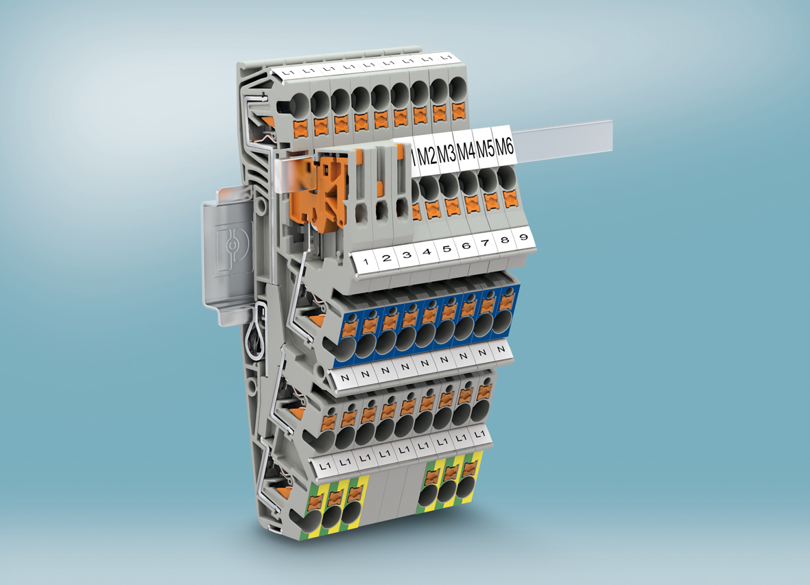 Building installation with push-in three-level terminal blocks ...